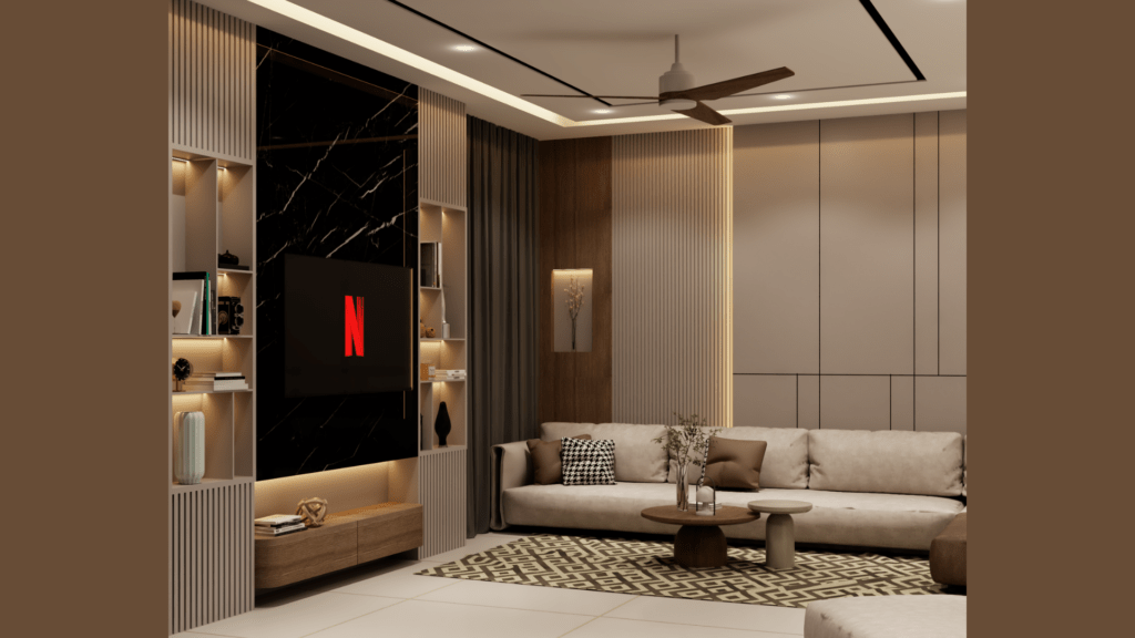 Living Room Partition Design with POP, Wall Panels Design - Smartscale ...