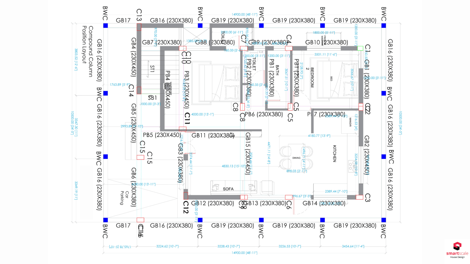 35x50 House Plan 3D Elevation Bungalow Modern Grey White Theme 1750 ...