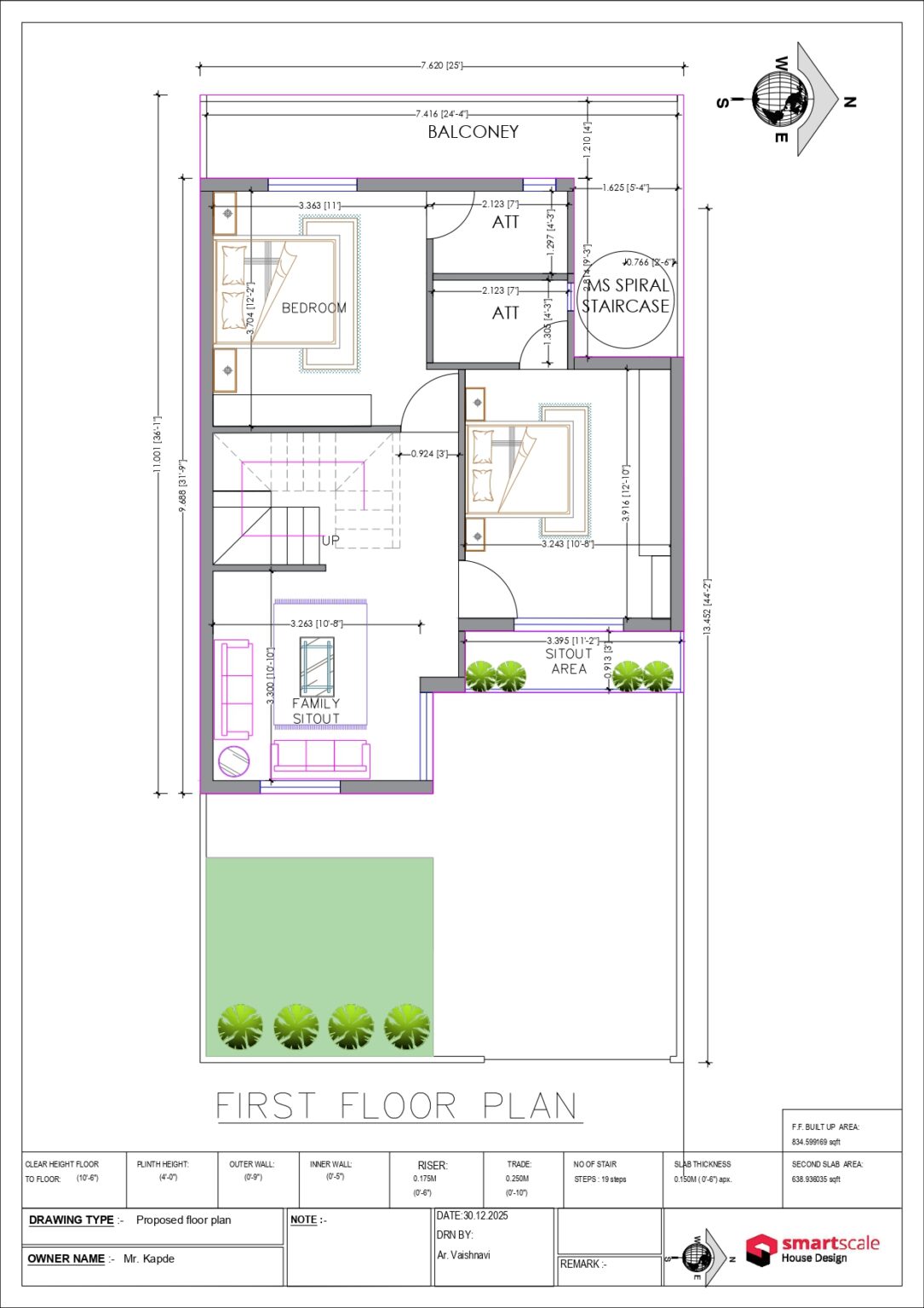 25x50 House Plan West Facing 3D Elevation Design 2000 Sqft